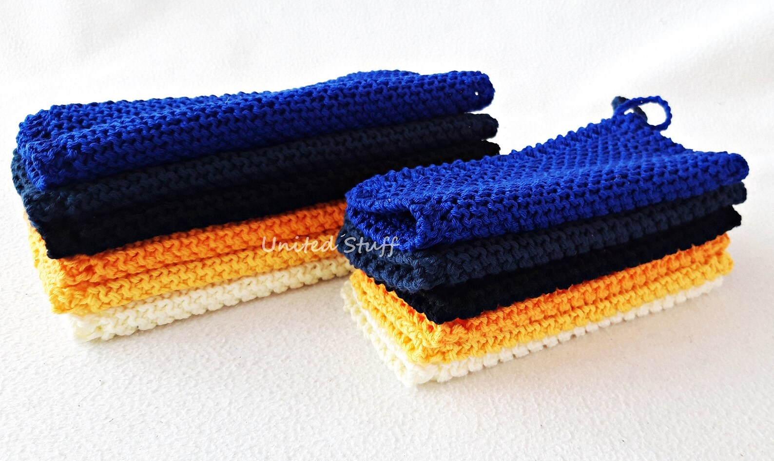 Set of 2 100% Cotton Farmhouse Dishcloths Handmade Knitted Reusable ...