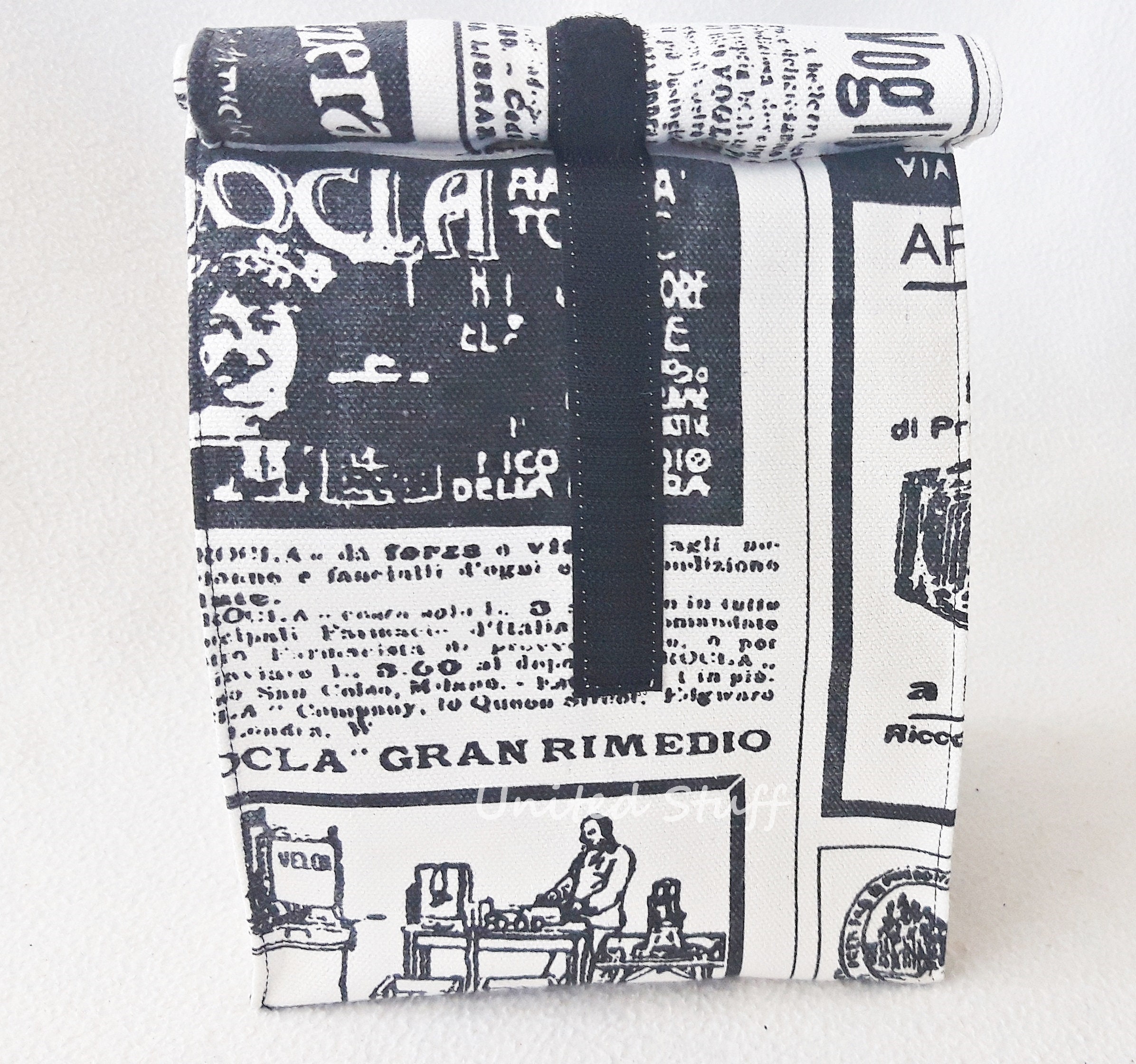 Cotton Lunch Bag Gardener/newspaper Print Reusable Eco Food Sandwich ...