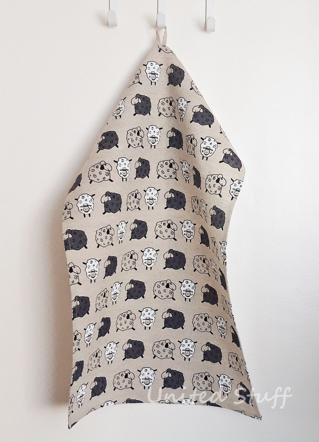 Sheep Print Linen Tea Towel Dish Hand Eco-friendly Towel Gray Lamb ...