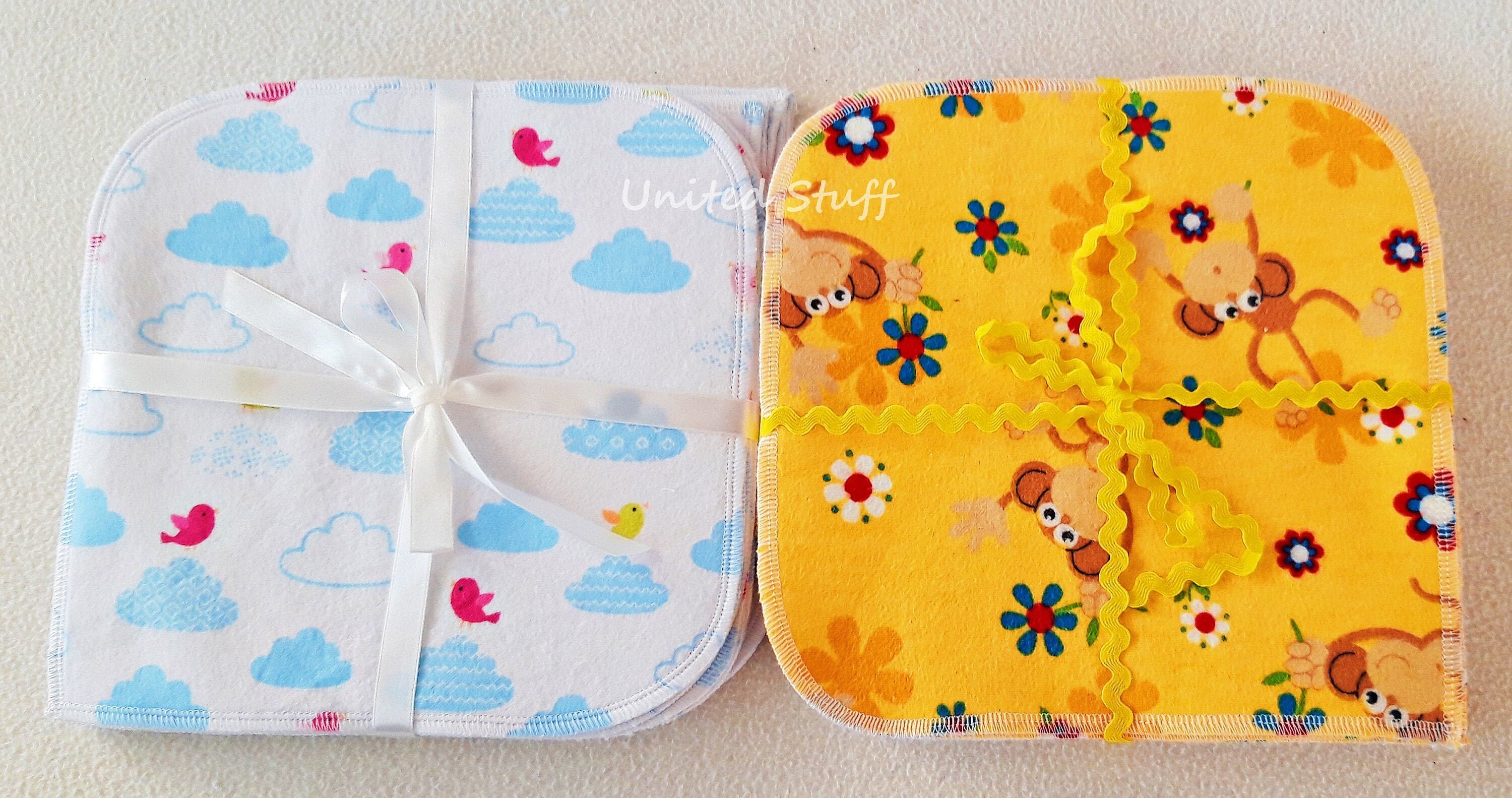 Cloth Baby Wipes Set of 12 Washable Cotton Flannel Double Layer Soft ...