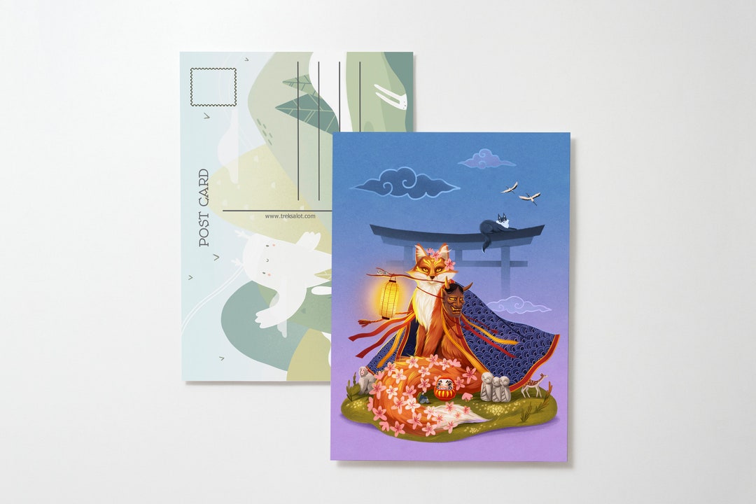 5x7 Red Fox Postcard Fantasy Fox Card Miyazaki Design Japan Fox Print ...