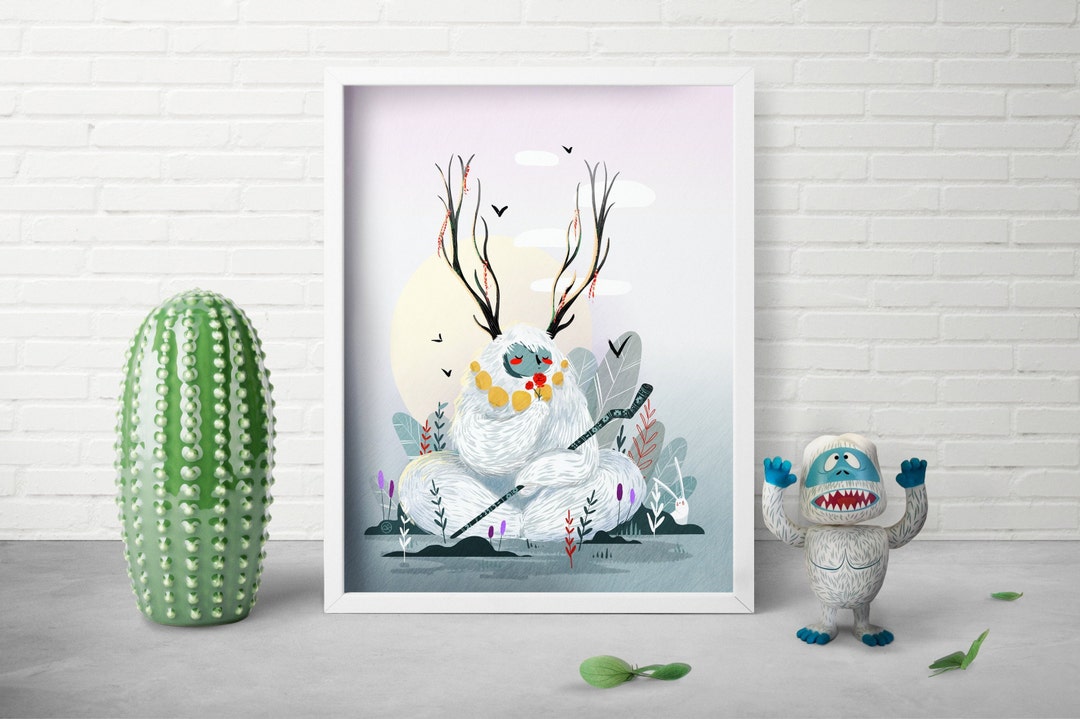 8x10 Fantasy Nordic Art Yeti Meditation Studio Ghibli - Etsy
