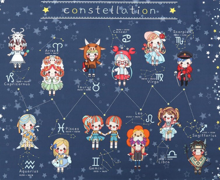 Constellation characters fabric Adorable Zodiac signs | Etsy