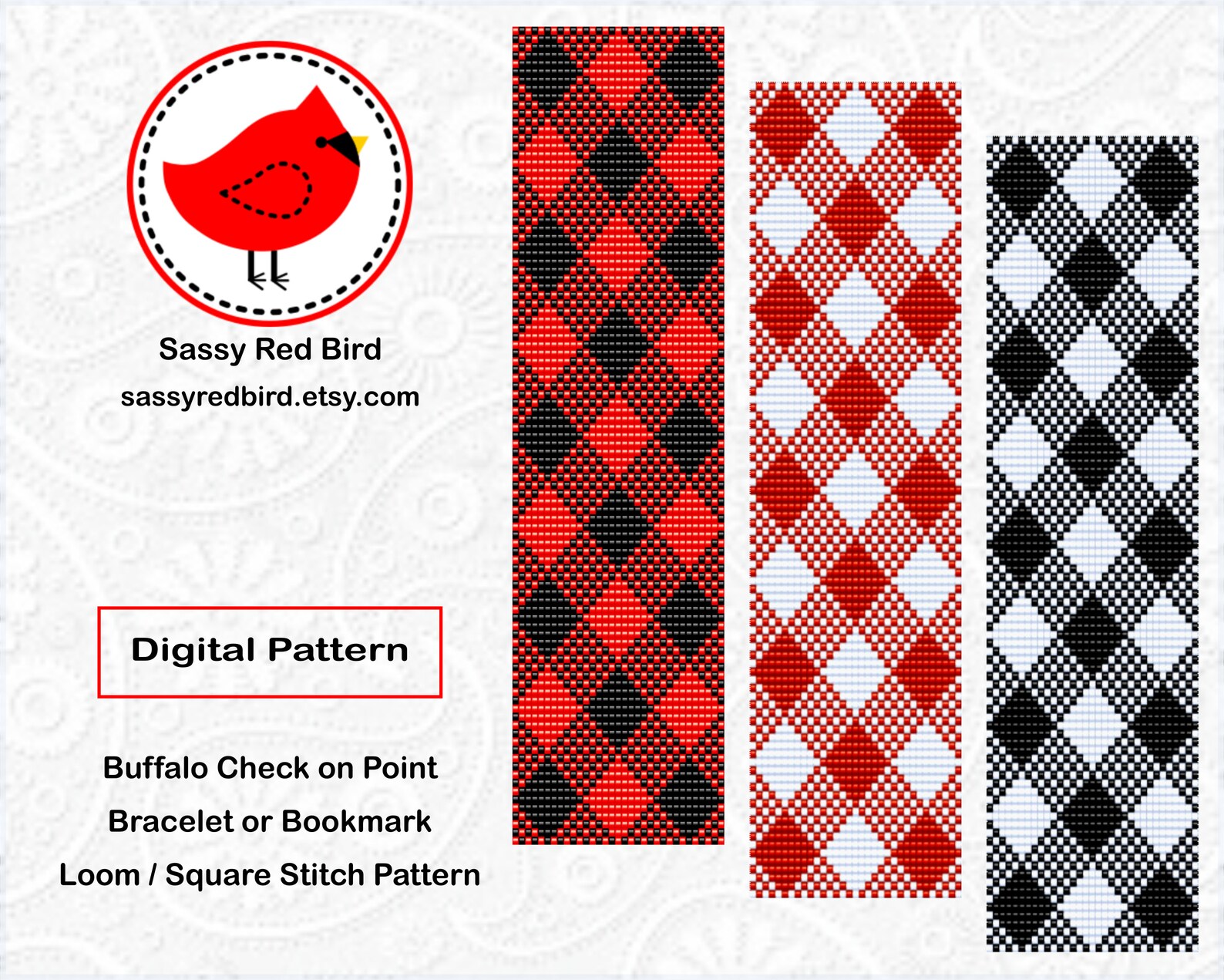 Buffalo Check 2, Bead Loom Bracelet Pattern, DIY Bookmark, Square ...