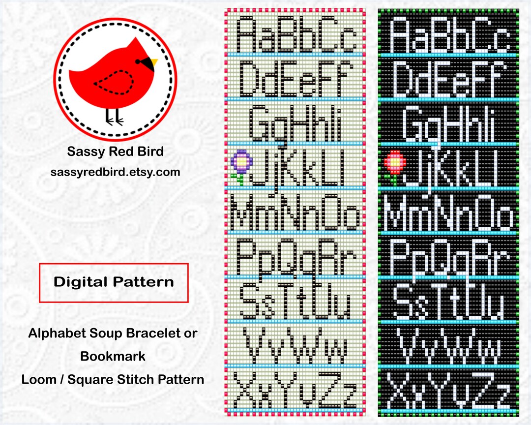 Alphabet Soup, Bead Loom Bracelet Pattern, DIY Bookmark, Square Stitch ...