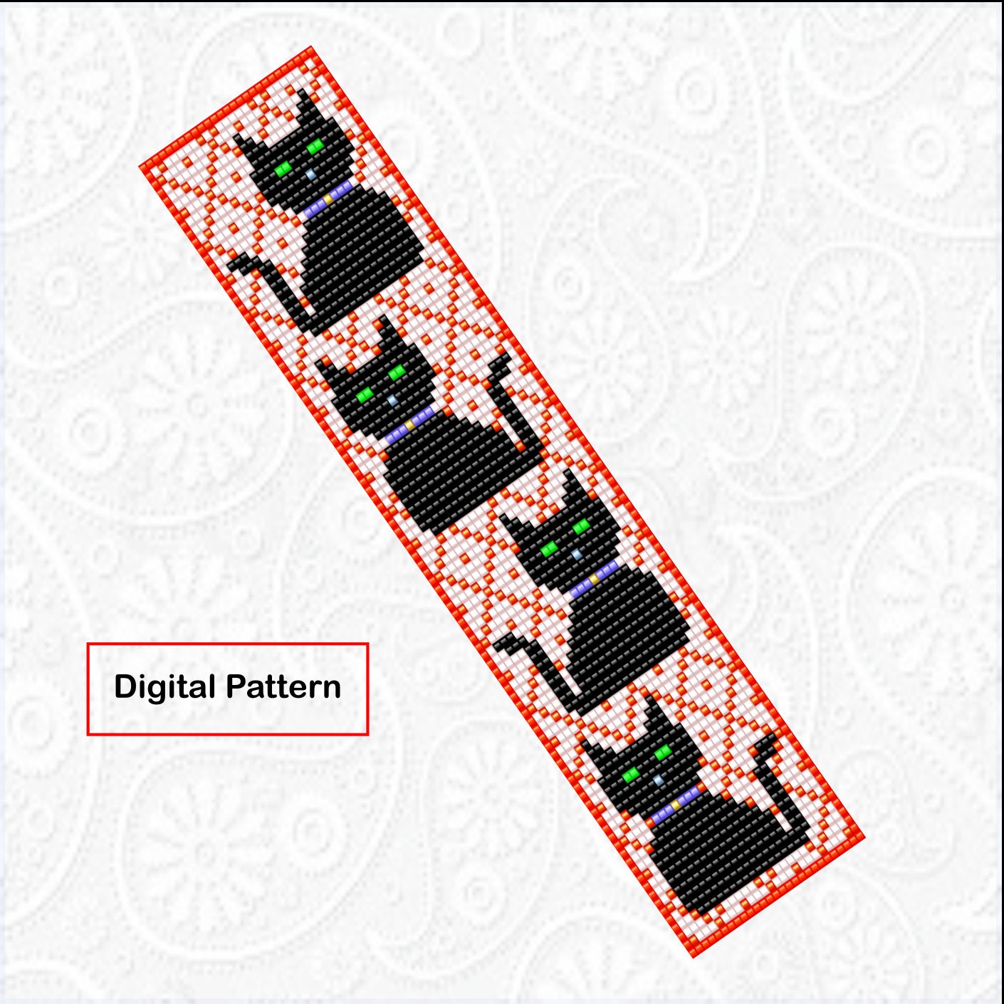 Sassy Black Cats, Bead Loom Bracelet Pattern, DIY Bookmark, Square ...