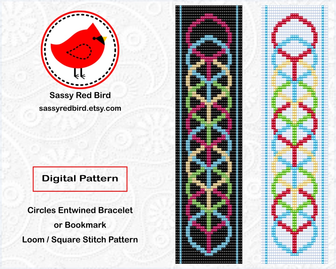 Circles Entwined, Bead Loom Bracelet Pattern, DIY Bookmark, Square ...