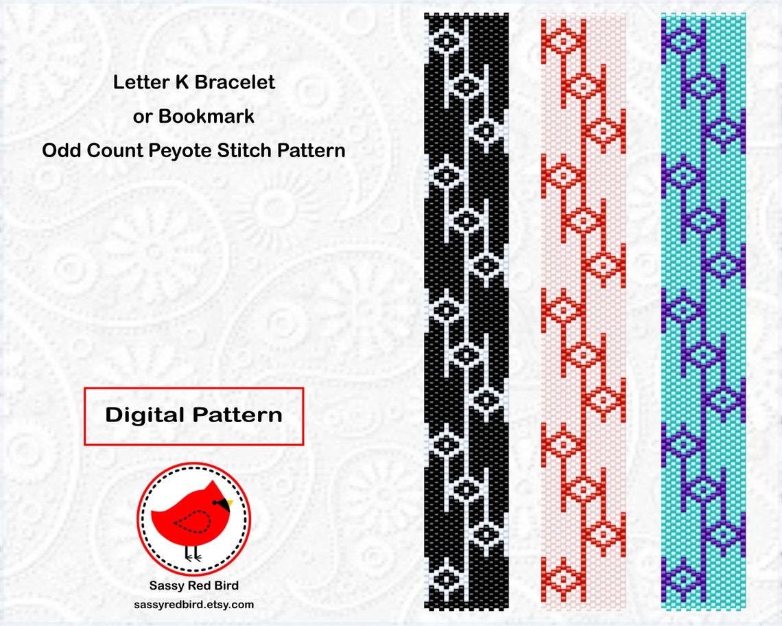 Letter K, Peyote Bead Bracelet Pattern, DIY Bookmark, Beadweaving ...