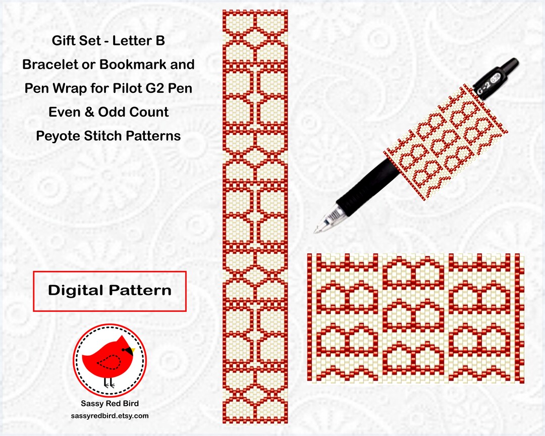 Letter B Gift Set, Peyote Bead Bracelet Pattern, DIY Bookmark, Peyote ...