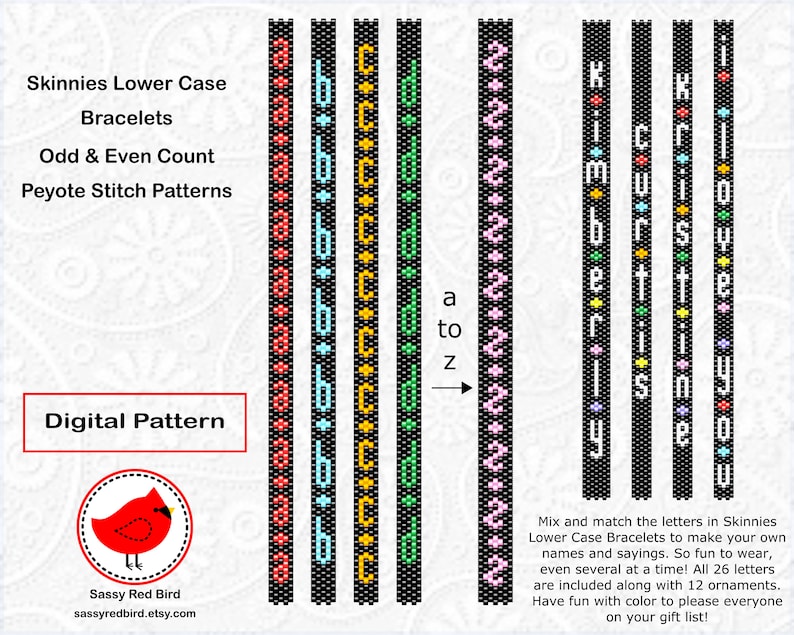 Skinnies Lower Case, Peyote Bead Bracelet Pattern, Skinny Bracelet ...