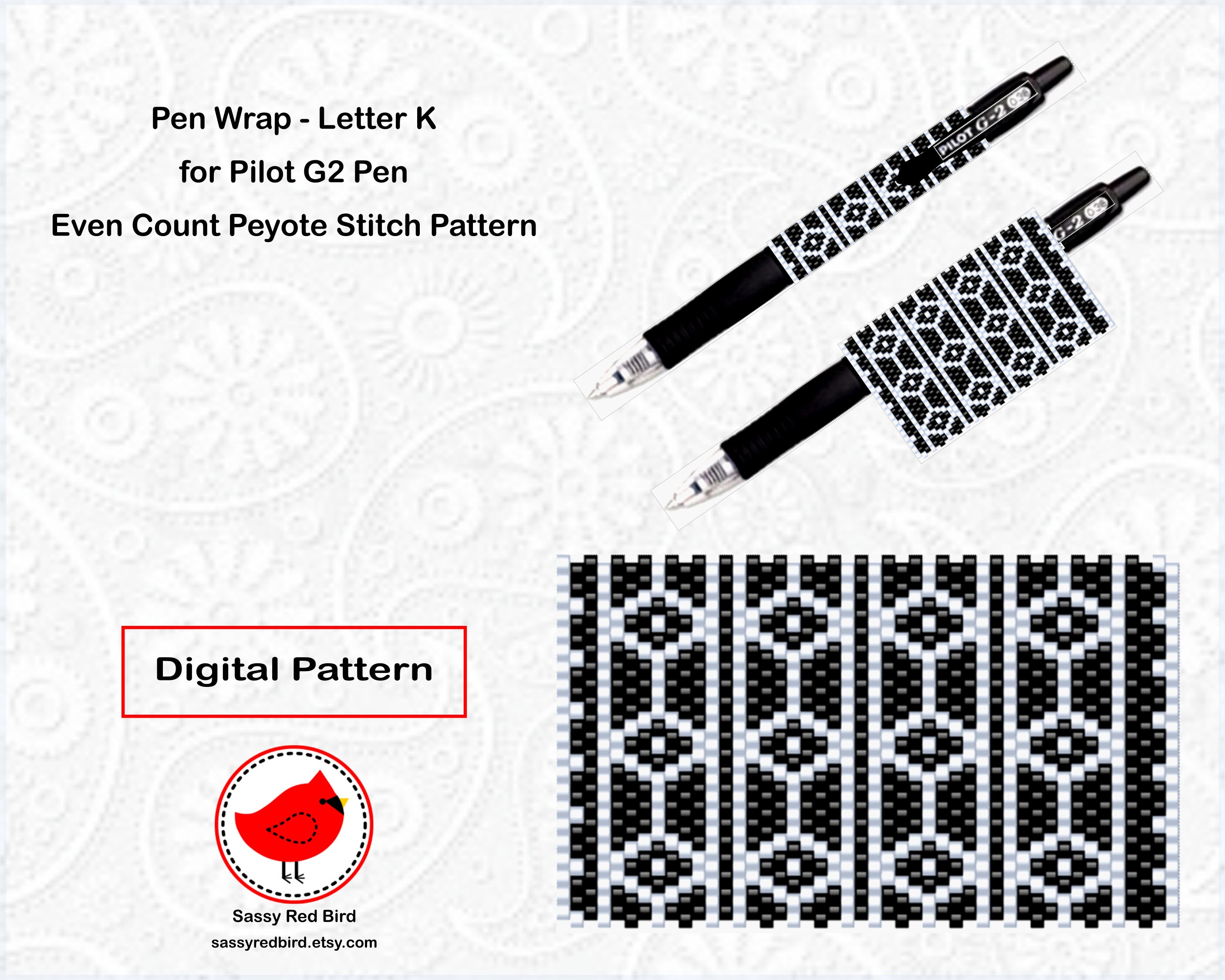 Letter K, Peyote Bead Pen Wrap Pattern, Peyote Bead Pattern ...