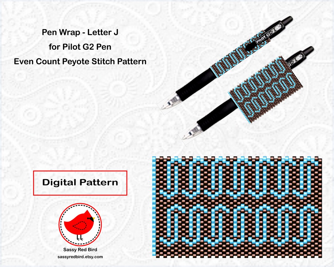 Letter J, Peyote Bead Pen Wrap Pattern, Peyote Bead Pattern ...