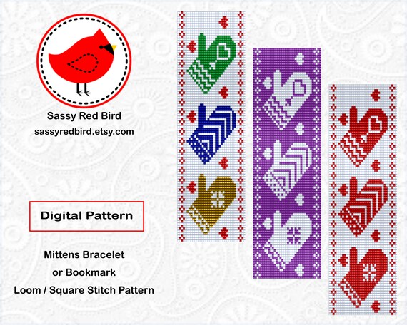 Mittens Bead Loom Bracelet Pattern DIY Bookmark Square - Etsy
