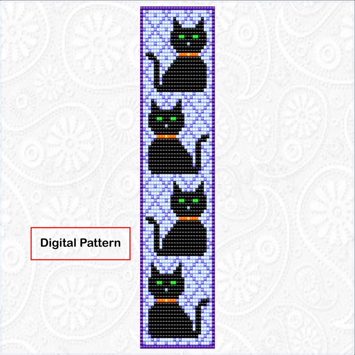Sassy Black Cats, Bead Loom Bracelet Pattern, DIY Bookmark, Square ...