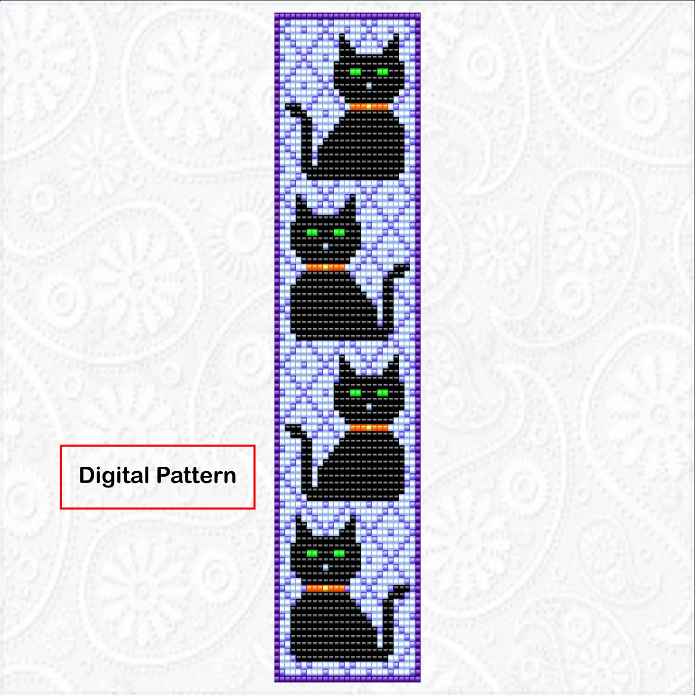 Sassy Black Cats, Bead Loom Bracelet Pattern, DIY Bookmark, Square ...