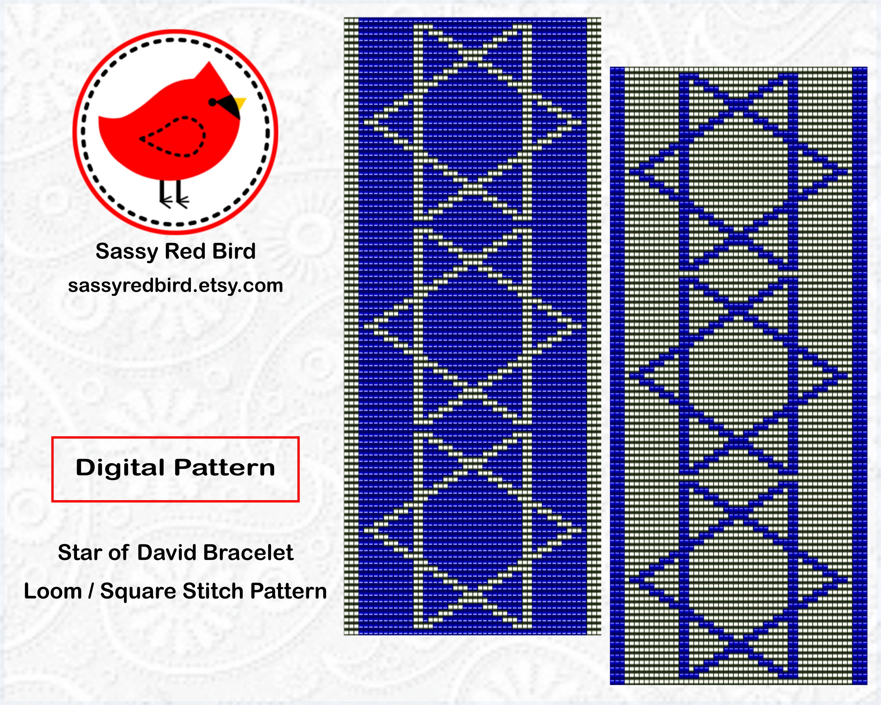 Star of David, Bead Loom Bracelet Pattern, DIY Bookmark, Square Stitch ...