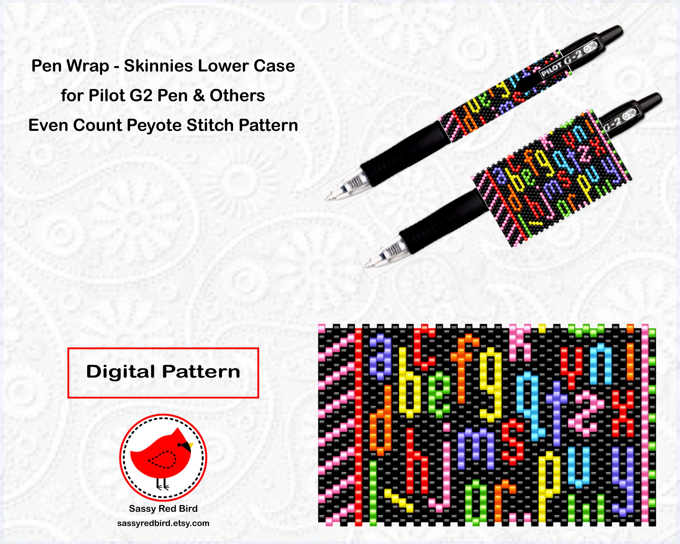 Skinnies Lower Case, Beaded Pen Wrap Pattern, Peyote Bead Pattern ...