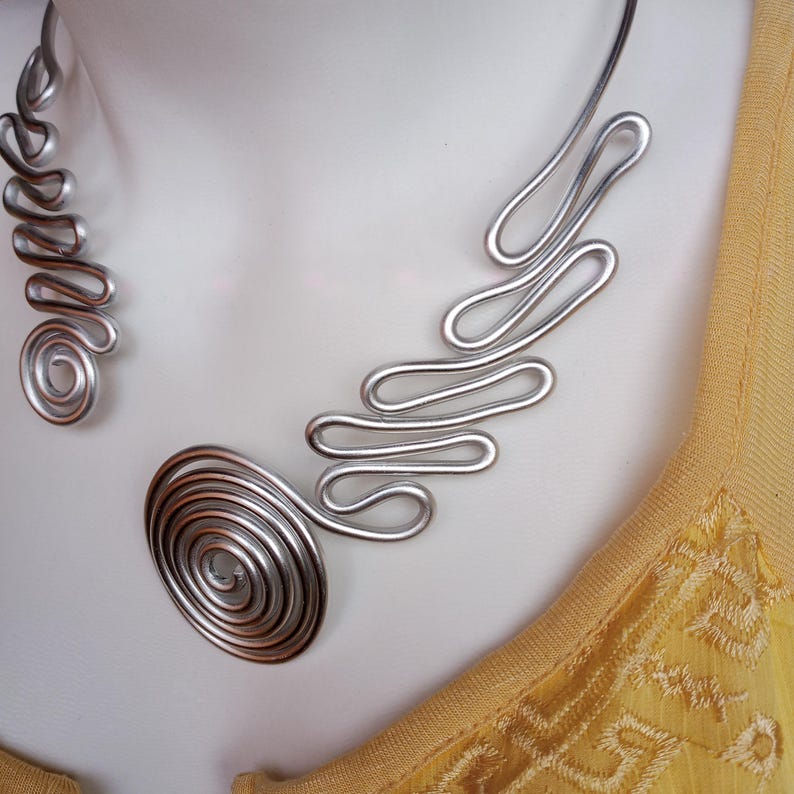 Bold Lightweight Spiral Aluminum Necklace in Silver. Modern Design ...