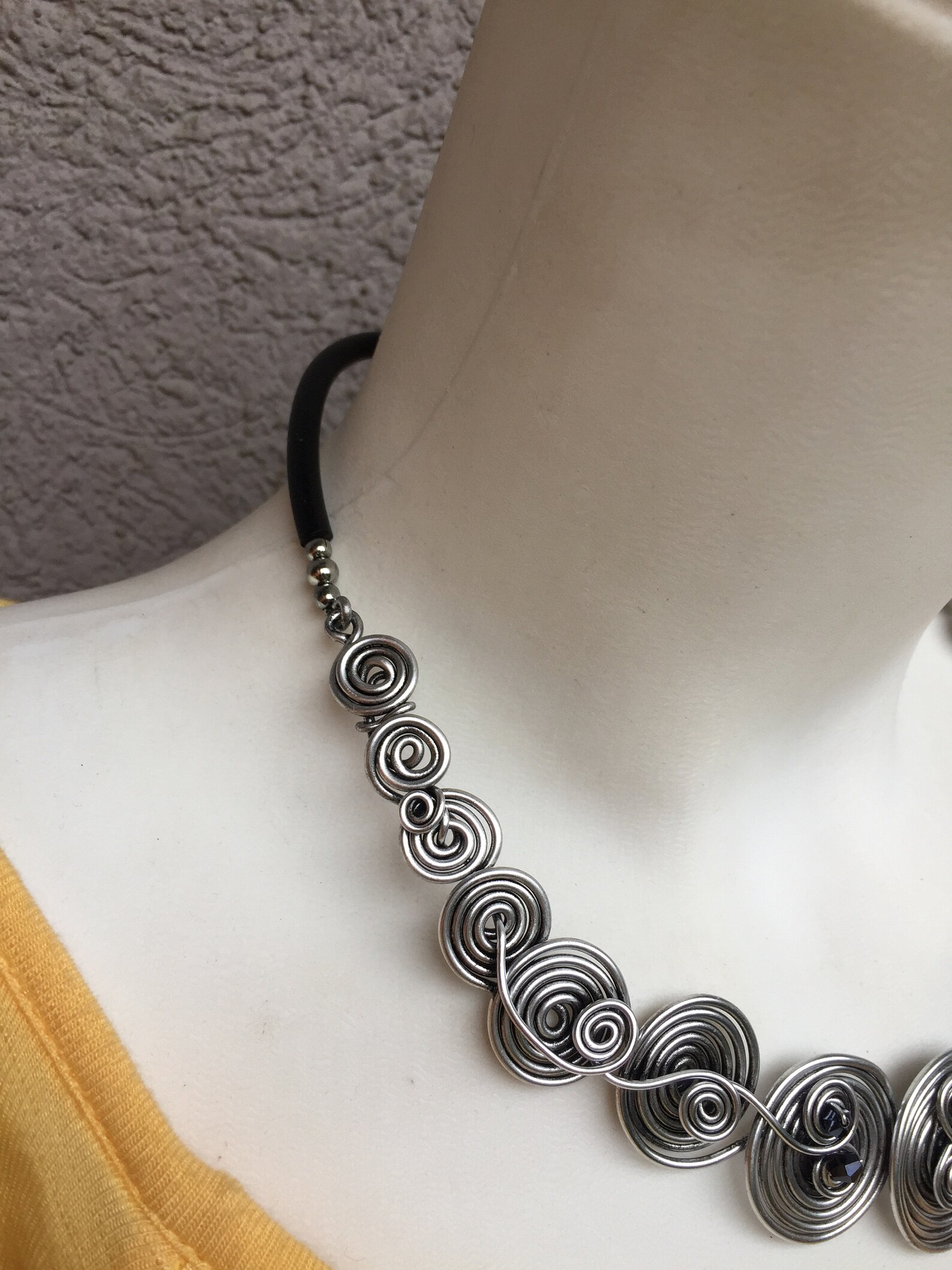 Handmade Aluminium Wire Wrapped Necklace: Black Swarovski Crystal ...