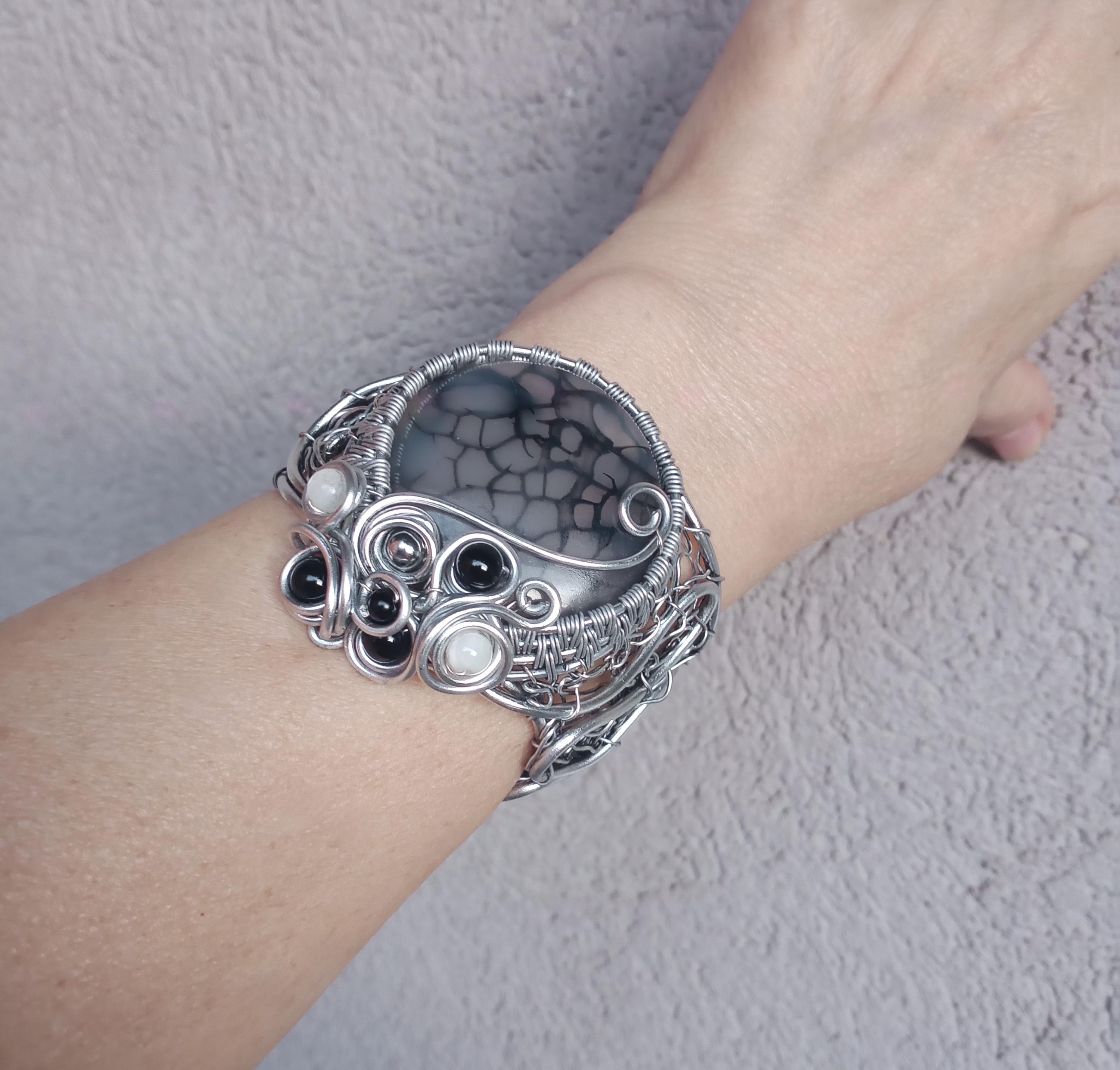 Gray Big Bracelet of Aluminium. Agate Stone of Health and Passion ...
