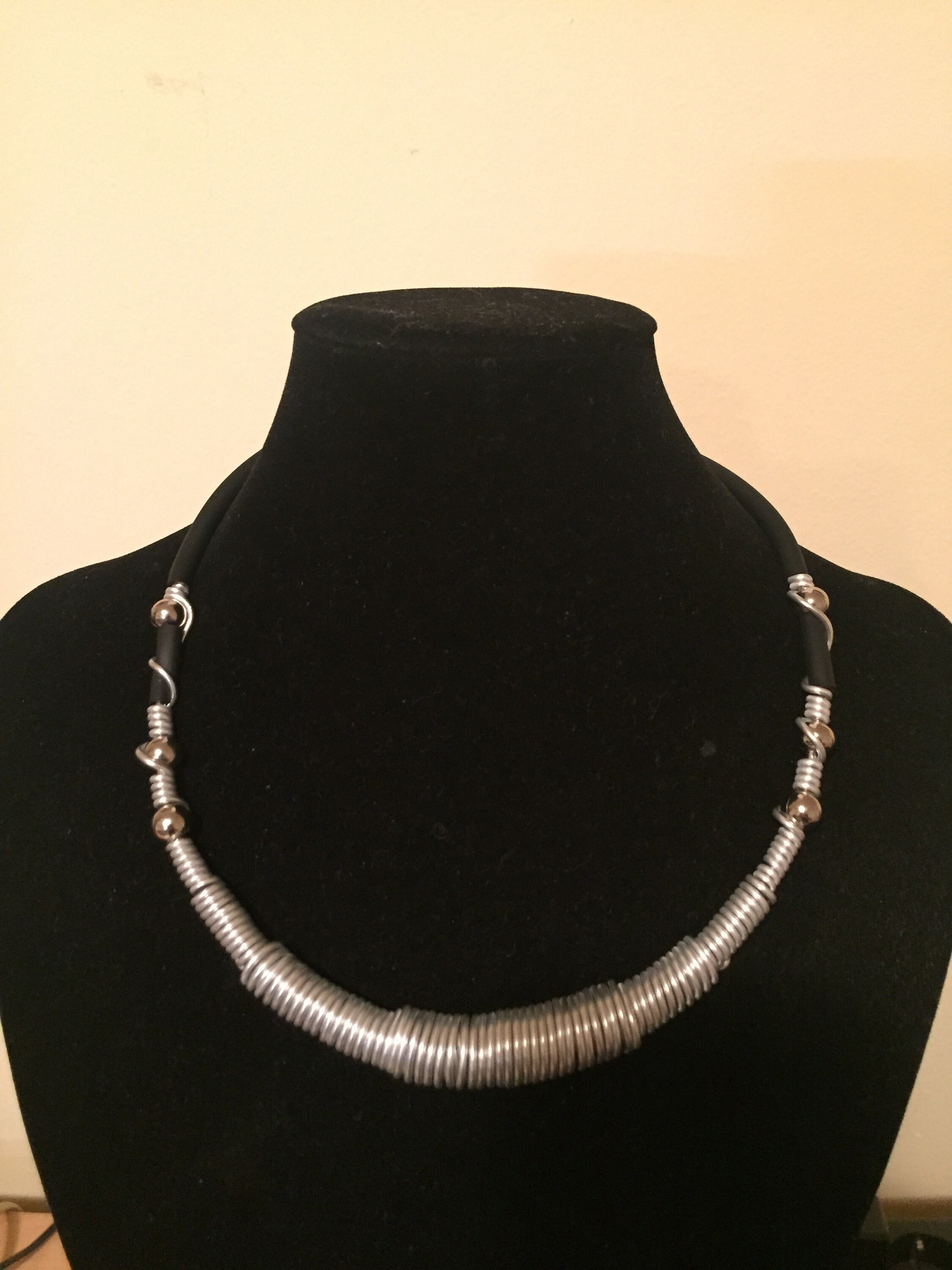 Statement Aluminium Necklace With Black Tube. Modern Necklace. Spiral ...