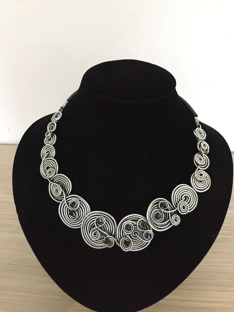 Handmade Aluminium Wire Wrapped Necklace: Black Swarovski Crystal ...
