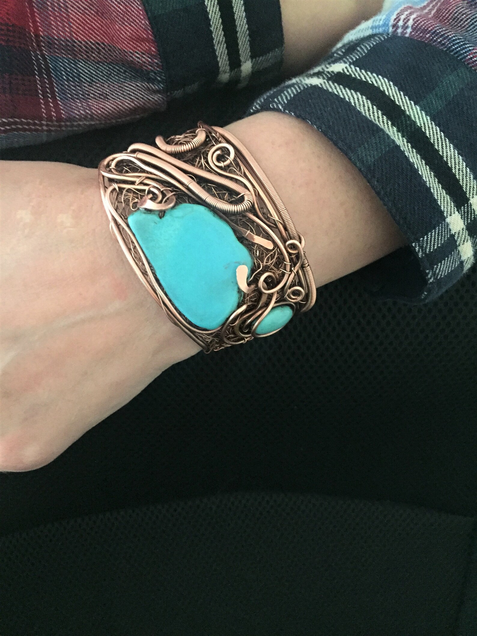 Handmade Jewelry. Bracelet Turquoise Copper Asymmetric. Blue Bracelet. Unique Wire Wrapped ...