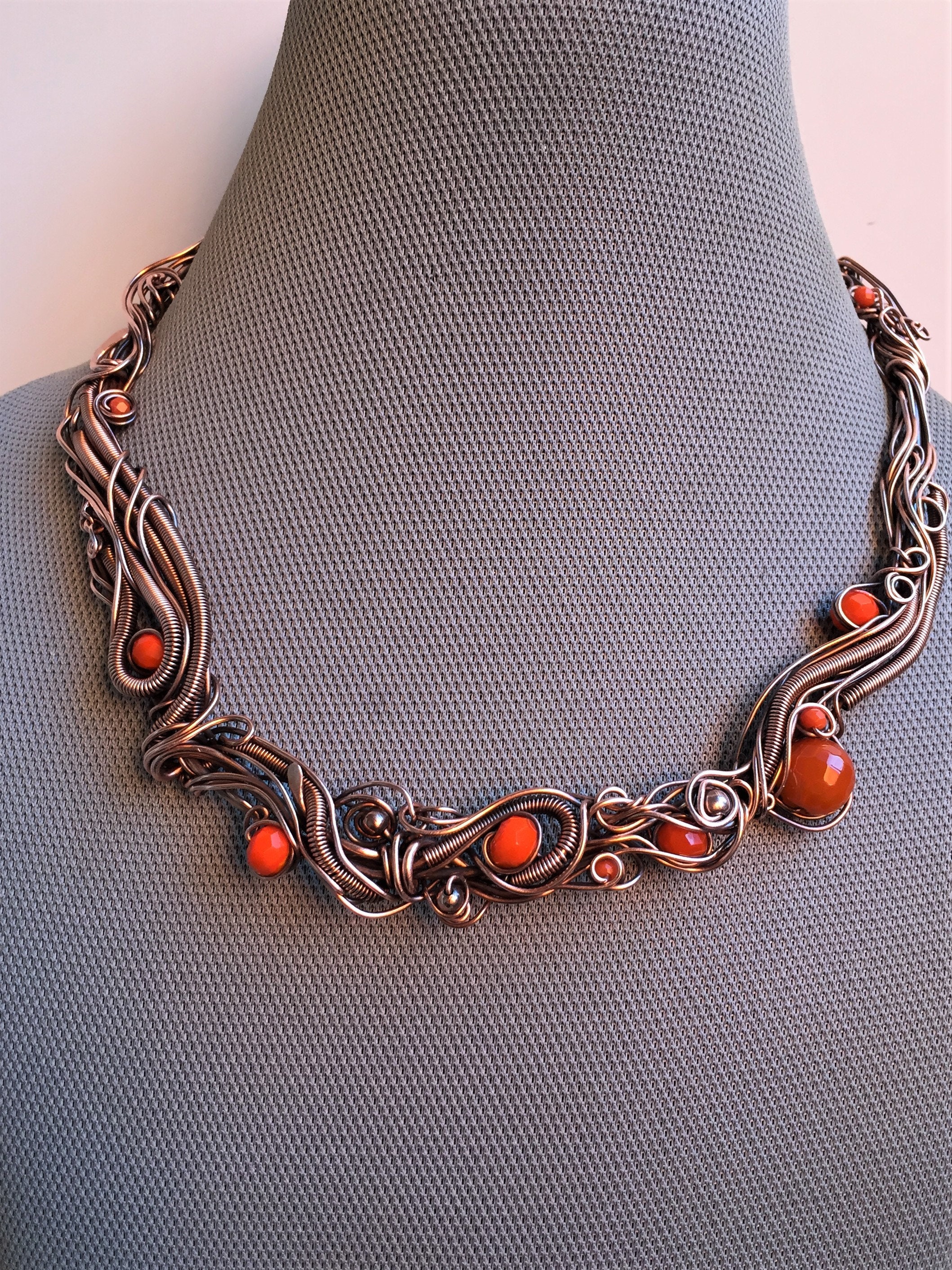 Orange Modern Asymmetric Necklace. Orange Crystal for the Gaining of ...