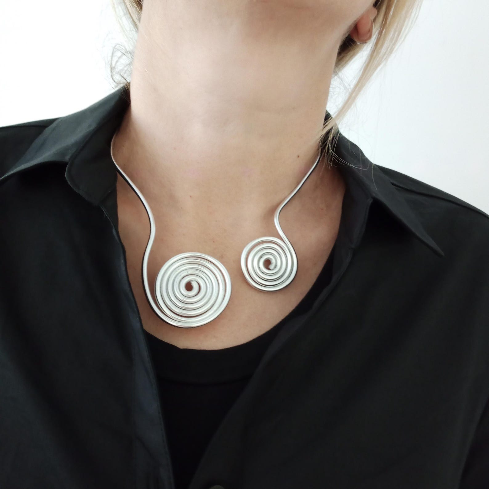Spiral Shape Necklace. Open Metal Choker. Silver Wire Necklace. Modern ...