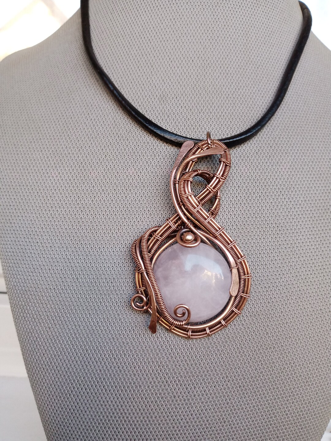 Rose Quartz Copper Wire Wrapped Necklace - Handmade, Artisan Jewelry ...