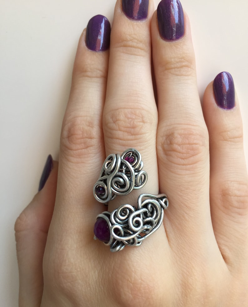 Handmade Lilac Swarovski Crystal Ring: Silver Wire Wrapped, Adjustable ...