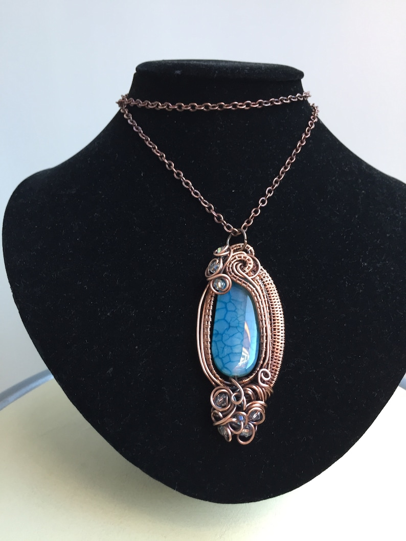 June Birthstone Agate Necklace Copper Wire Handmade Statement Necklace ...