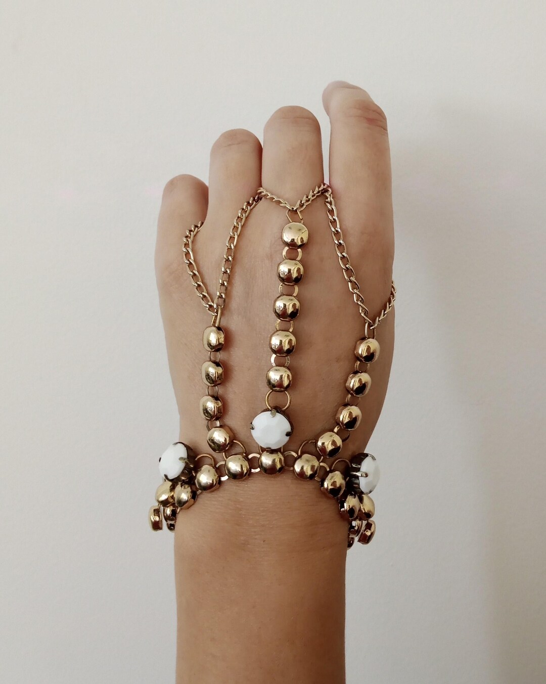 Adjustable Gold Slave Bracelet With Ring – Wire Wrapped Jewelry ...