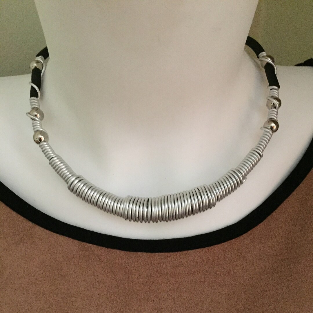 Statement Aluminium Necklace With Black Tube. Modern Necklace. Spiral ...