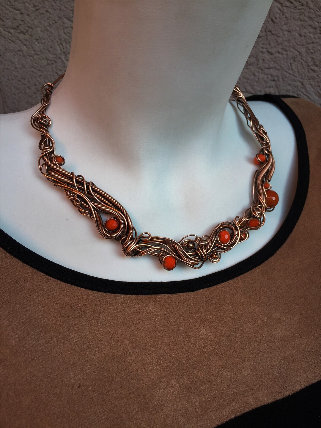 Orange Modern Asymmetric Necklace. Orange Crystal for the Gaining of ...