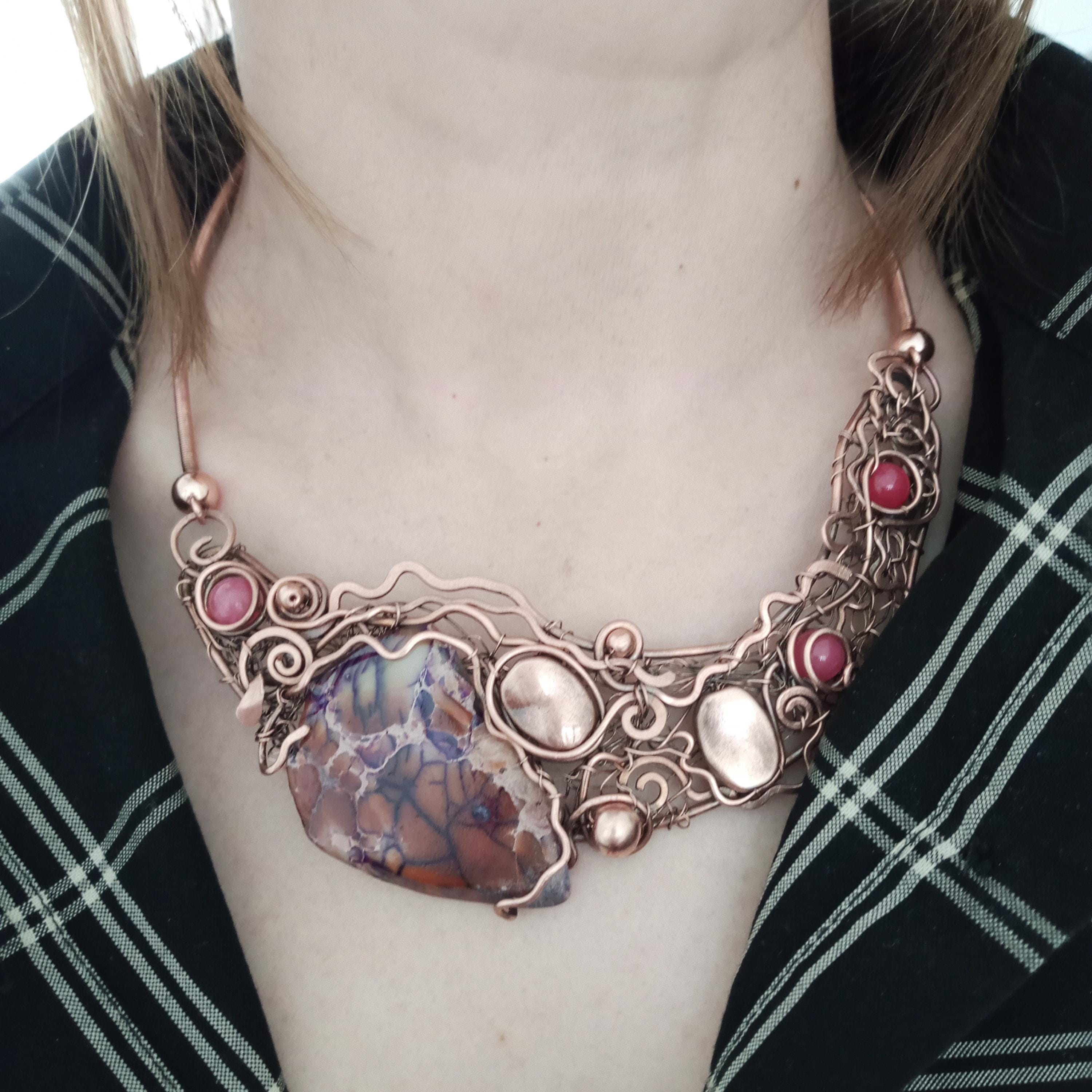 Purple Howlite Pendant Necklace, Copper Wire Wrapped Jewelry, Handmade ...