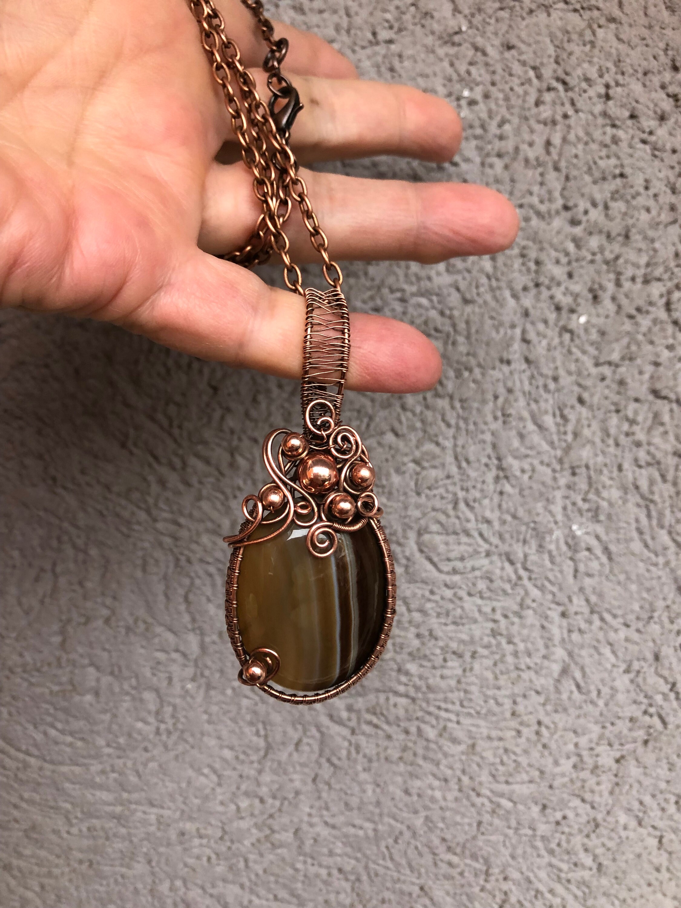 Colourful Agate Stone. Handmade Woven Pendant. Brown Agate Stone With ...
