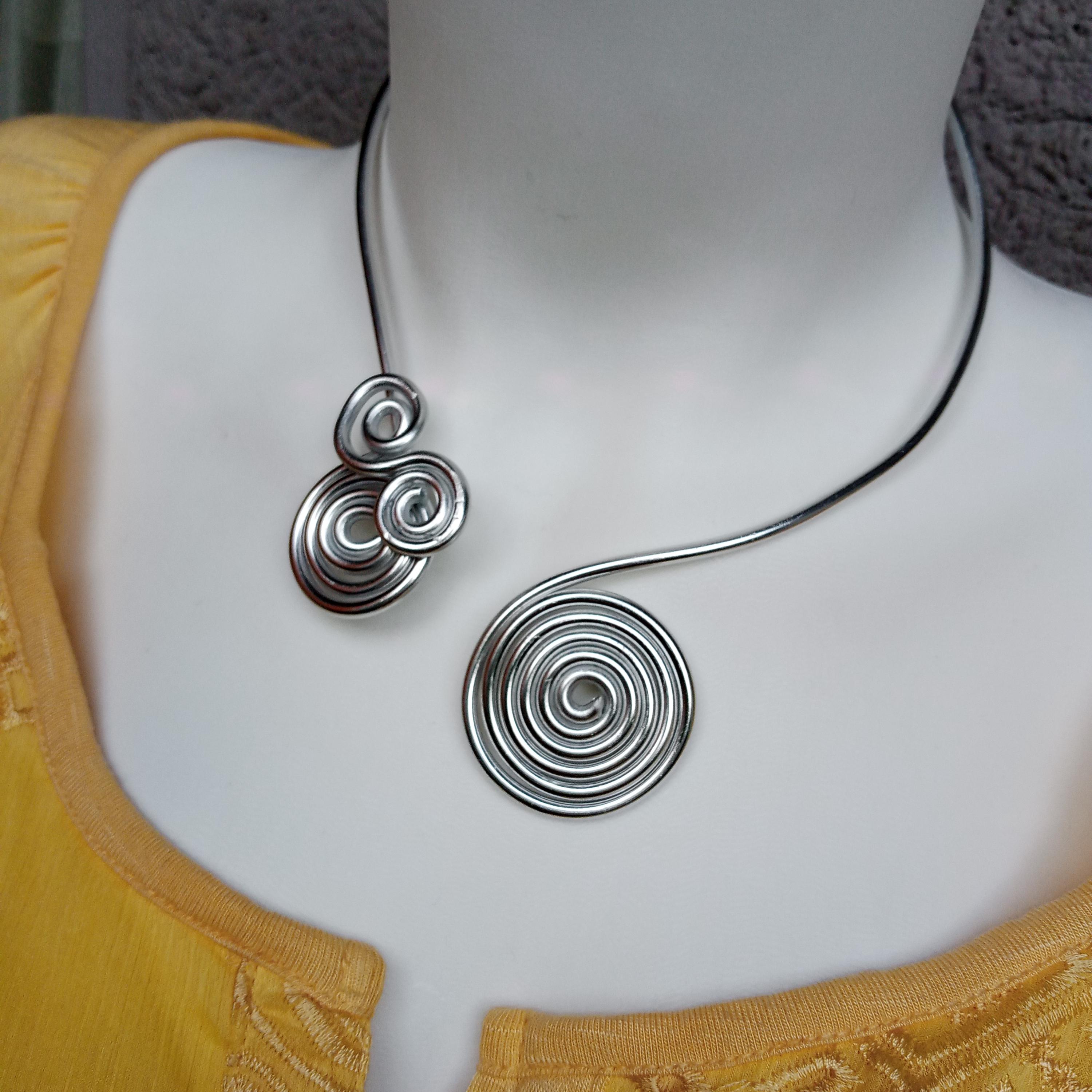 Handmade Aluminum Open Choker: Spiral Wire Statement Necklace ...