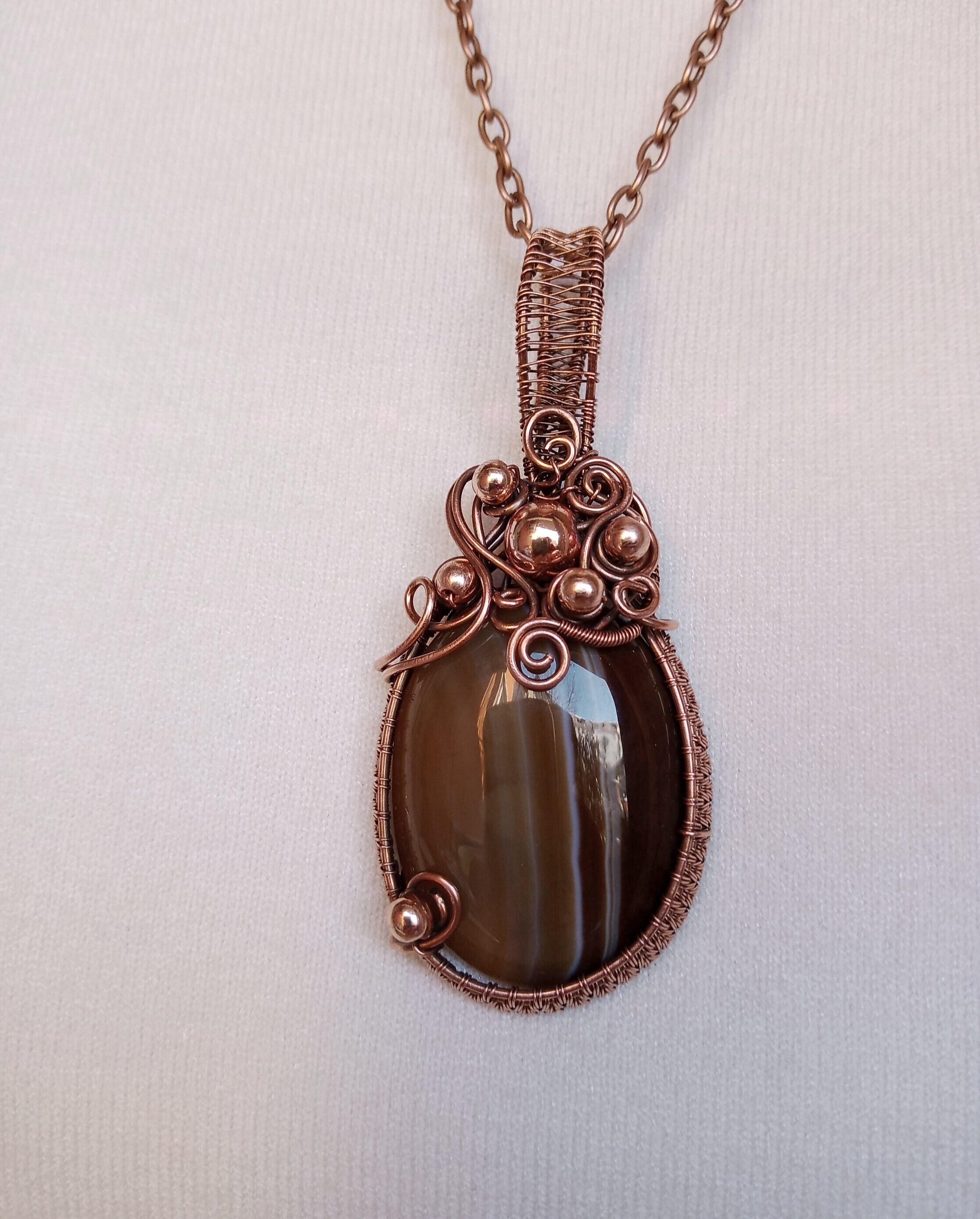 Colourful Agate Stone. Handmade Woven Pendant. Brown Agate Stone With ...