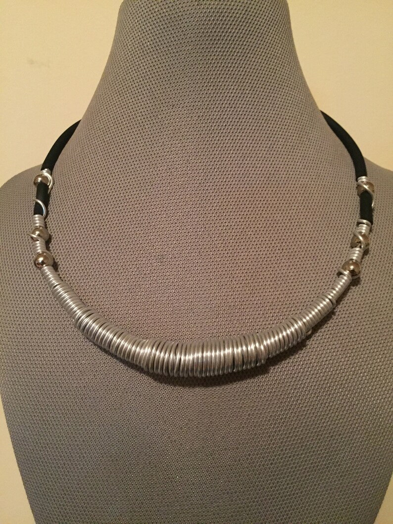 Statement Aluminium Necklace With Black Tube. Modern Necklace. Spiral ...
