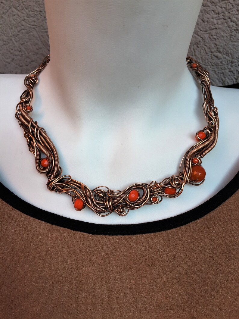 Orange Modern Asymmetric Necklace. Orange Crystal for the - Etsy
