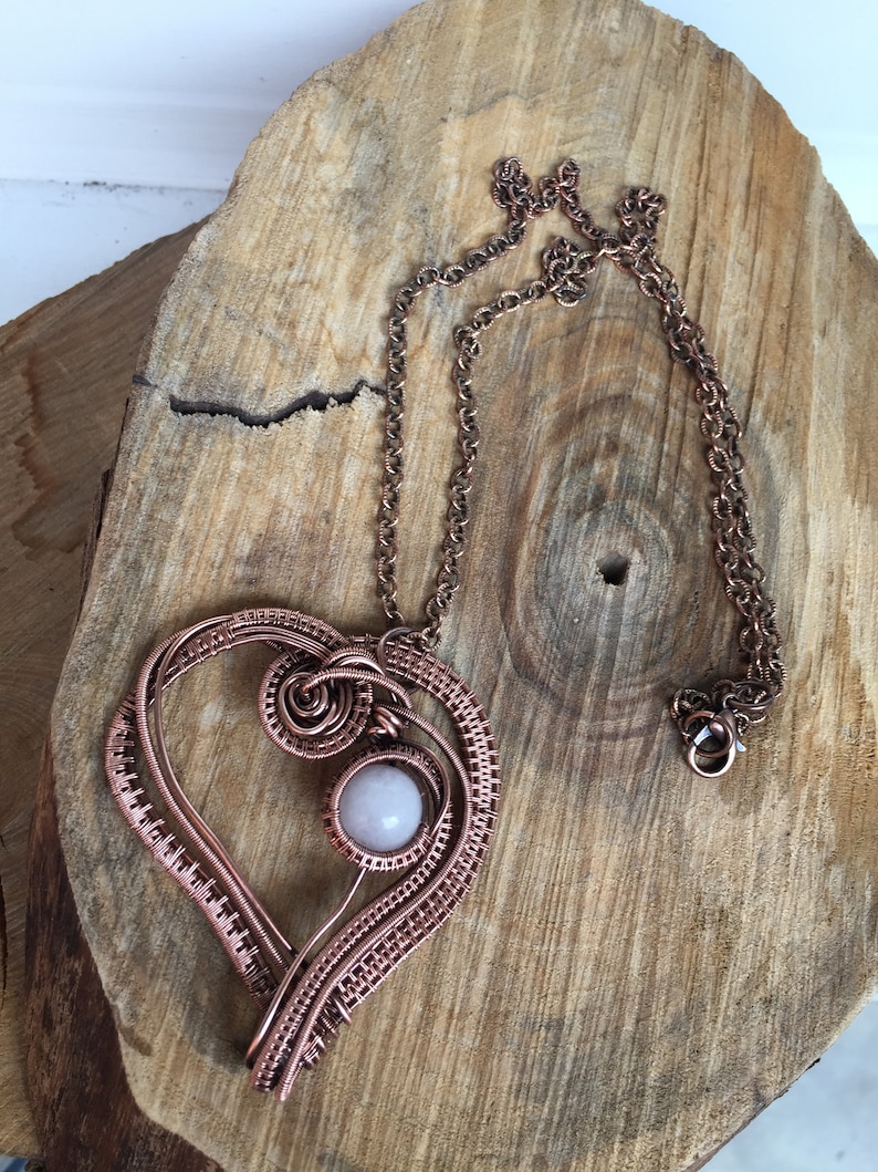 LOVE Pendant Heart. Rose Quartz is Sone of Love. Wire - Etsy