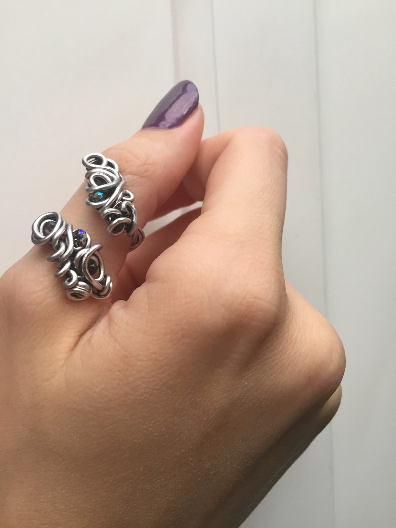 Handmade Adjustable Ring. Silver Colour Wire. Swarovski Crystal ...