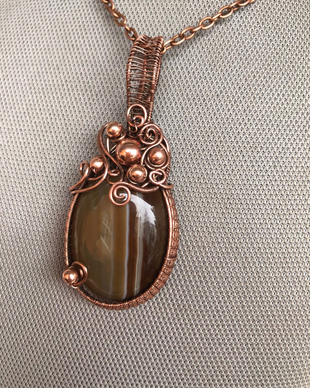 Colourful Agate Stone. Handmade Woven Pendant. Brown Agate Stone With ...
