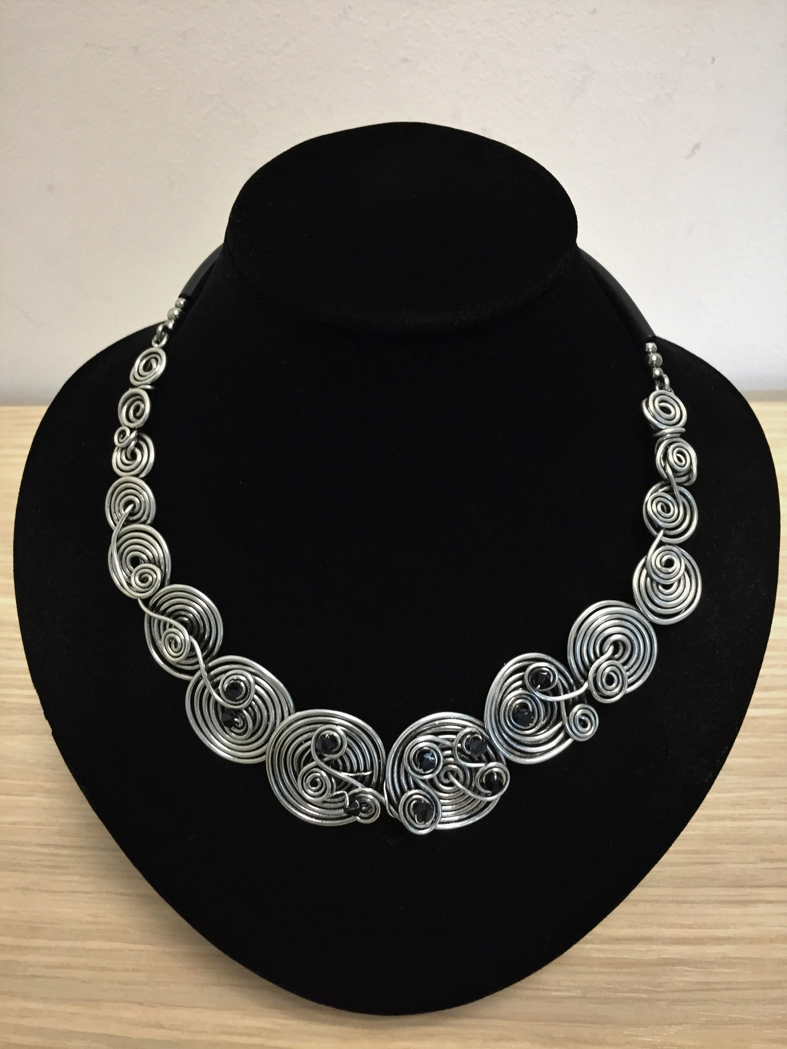 Handmade Aluminium Wire Wrapped Necklace: Black Swarovski Crystal ...