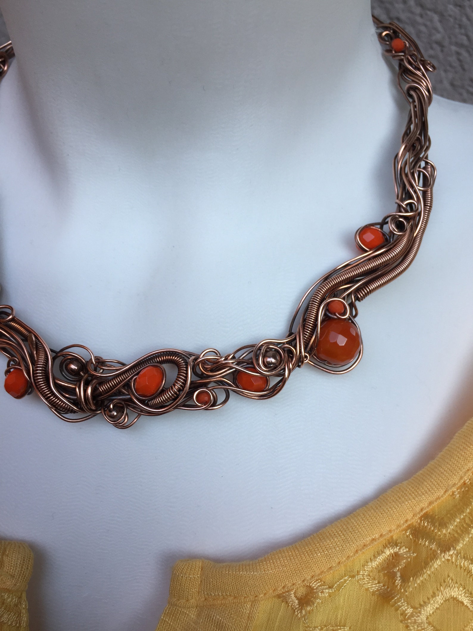 Orange Modern Asymmetric Necklace. Orange Crystal for the Gaining of ...