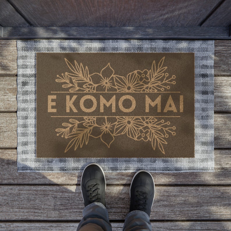E KOMO MAI Coir Mat Hawaiian Welcome Mat, Welcome Door Mat, Welcome in ...
