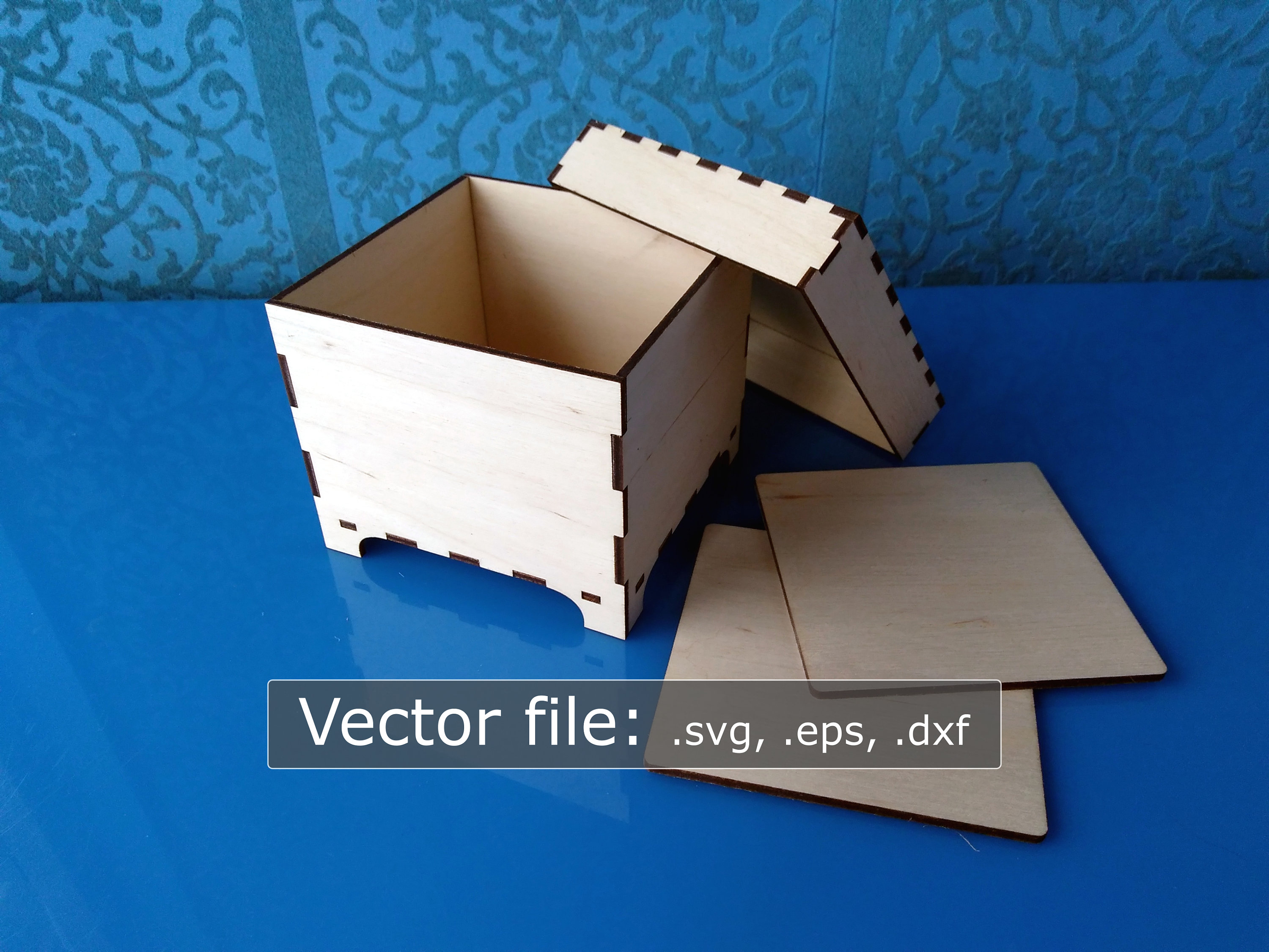 Laser cut 4 x 4 wooden coaster box with lid and | Etsy