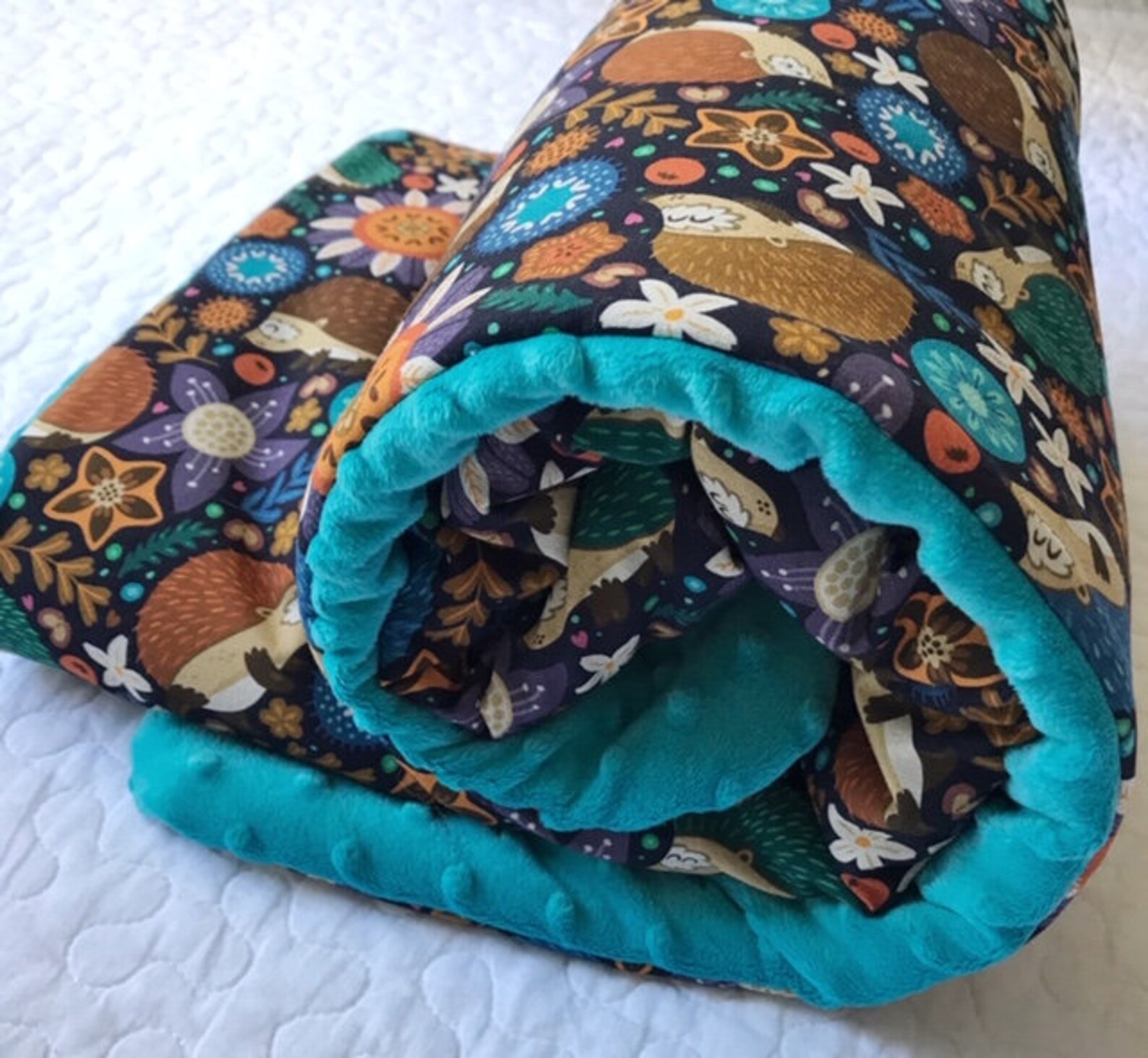 Nursery Minky Blanket, Hedgehog Bedding, Linen, Autumn Baby Blanket ...