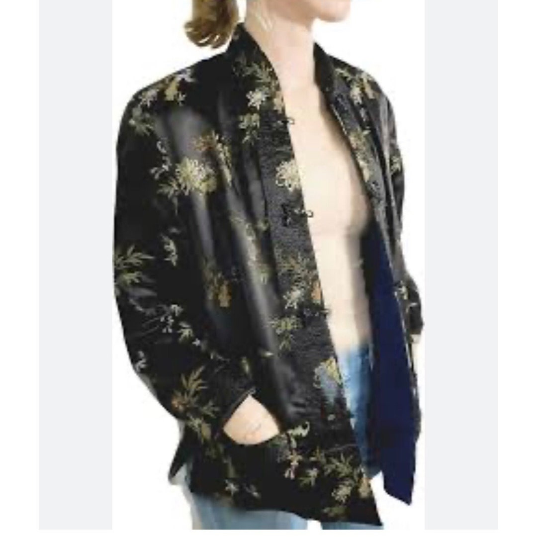 Jade Jade Jade 60s Mod Quilted Satin Jacket Black and Gold Frog Closure ...